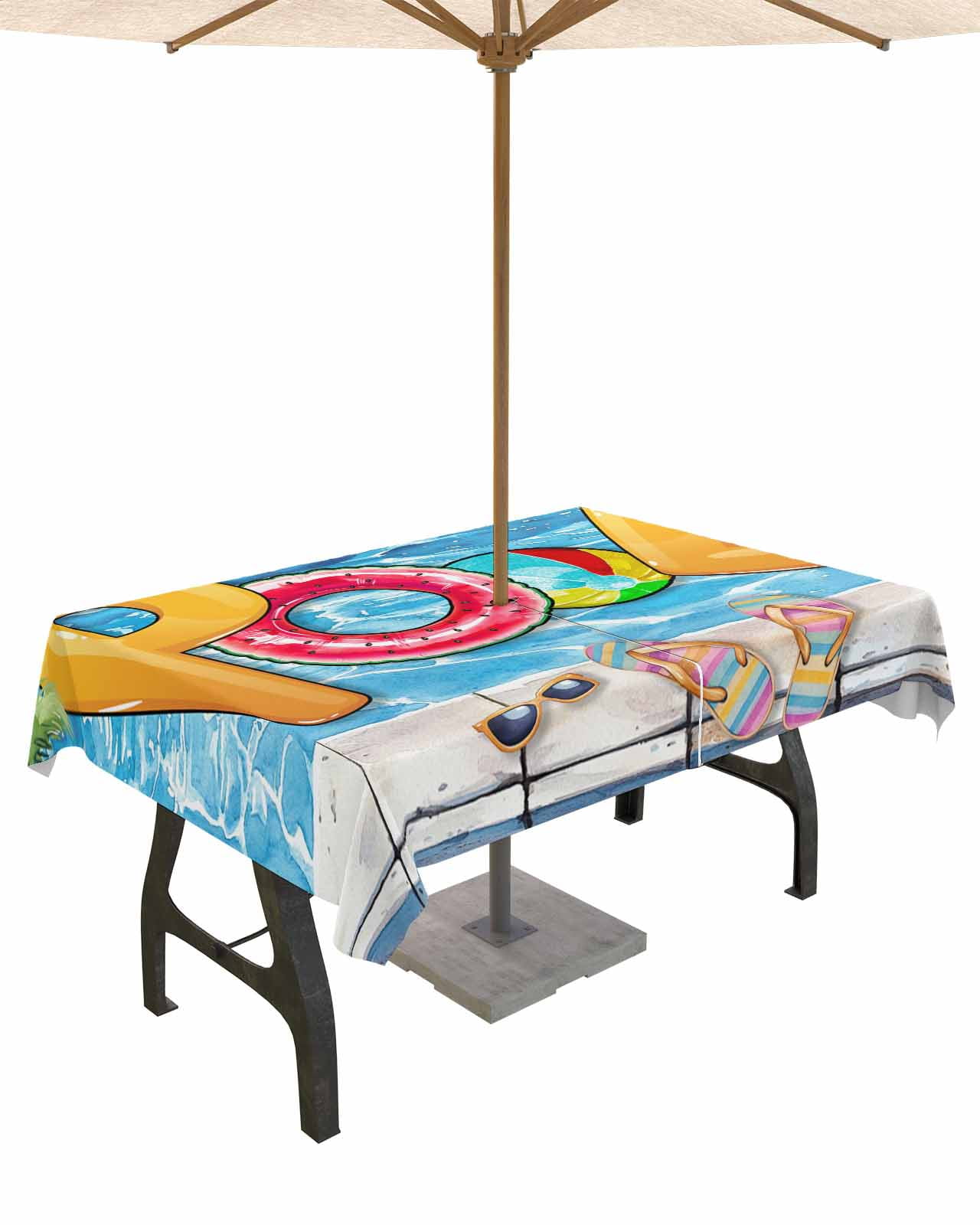 nqOlkjepod Blue Summer Pool Outdoor Tablecloth with Umbrella Hole ...