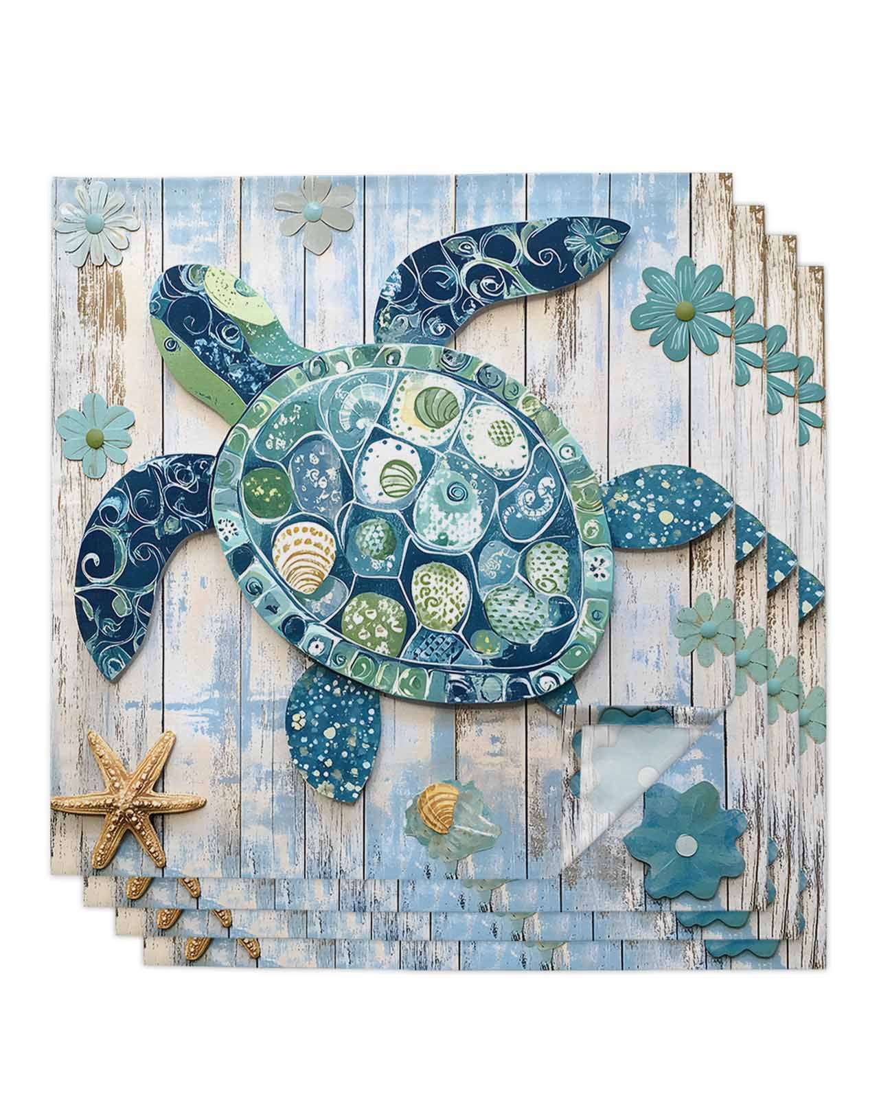 nqOlkjepod Blue Teal Coastal Cloth Napkins Set of 4 Reusable Dinner ...