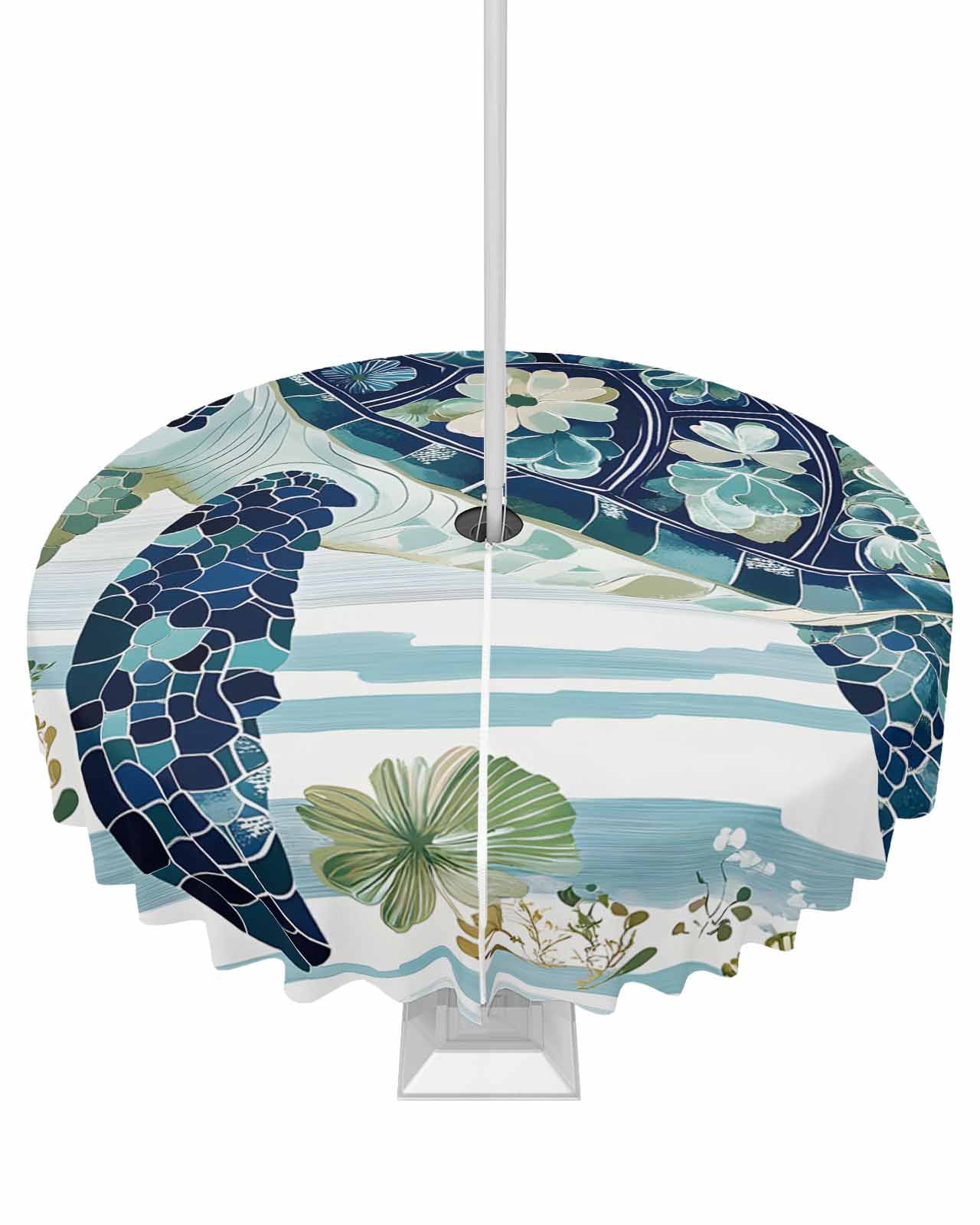 nqOlkjepod Blue Teal Coastal Outdoor Tablecloth with Umbrella Hole ...