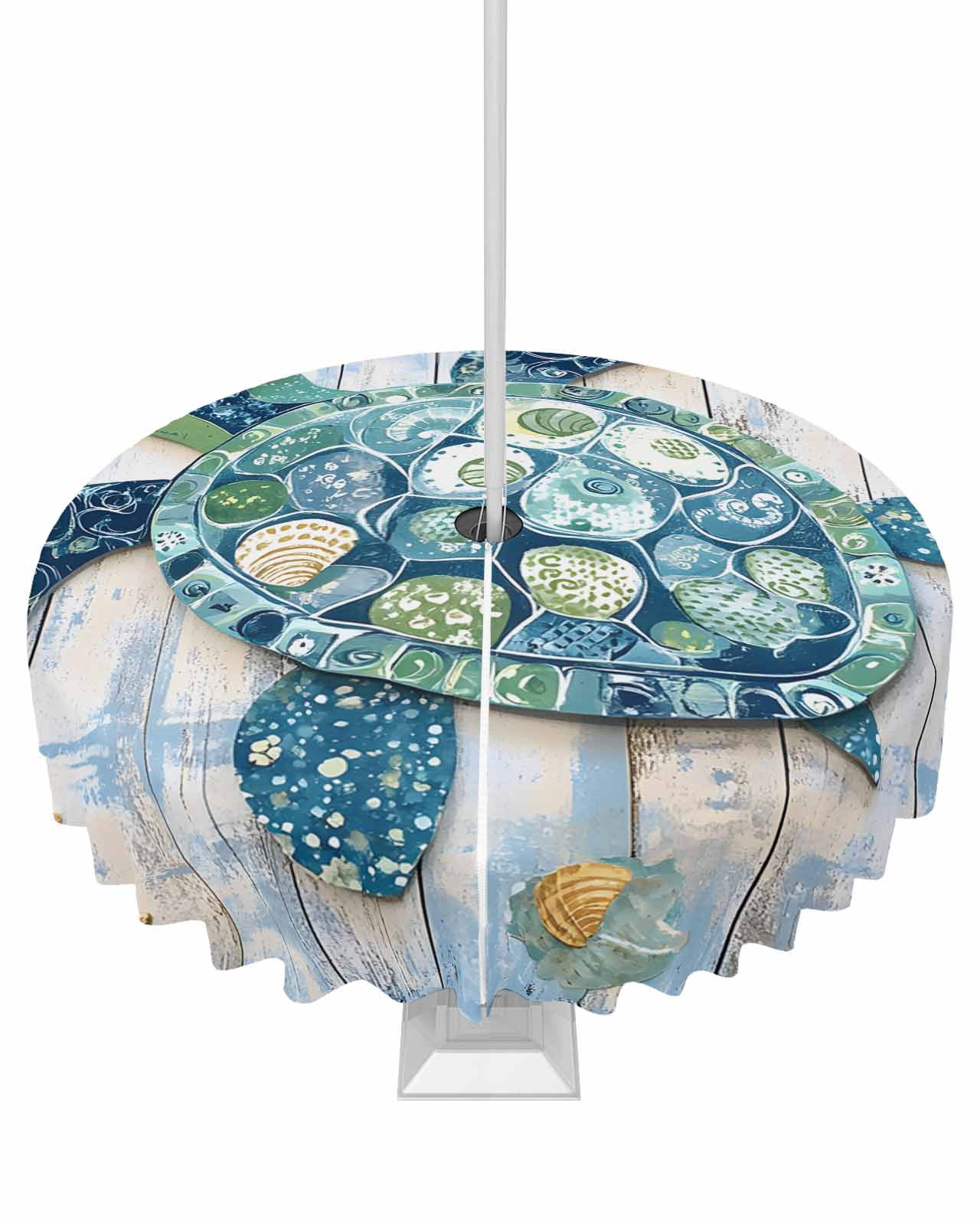 nqOlkjepod Blue Teal Coastal Outdoor Tablecloth with Umbrella Hole ...