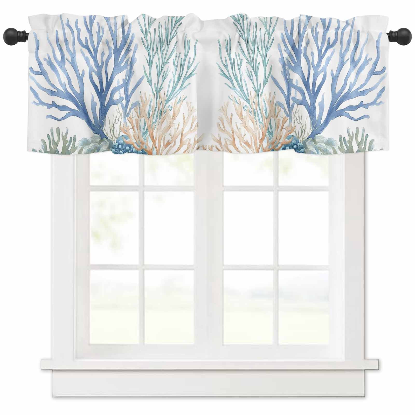 nqOlkjepod Blue Teal Coral Farmhouse Short Window Curtain Valances ...