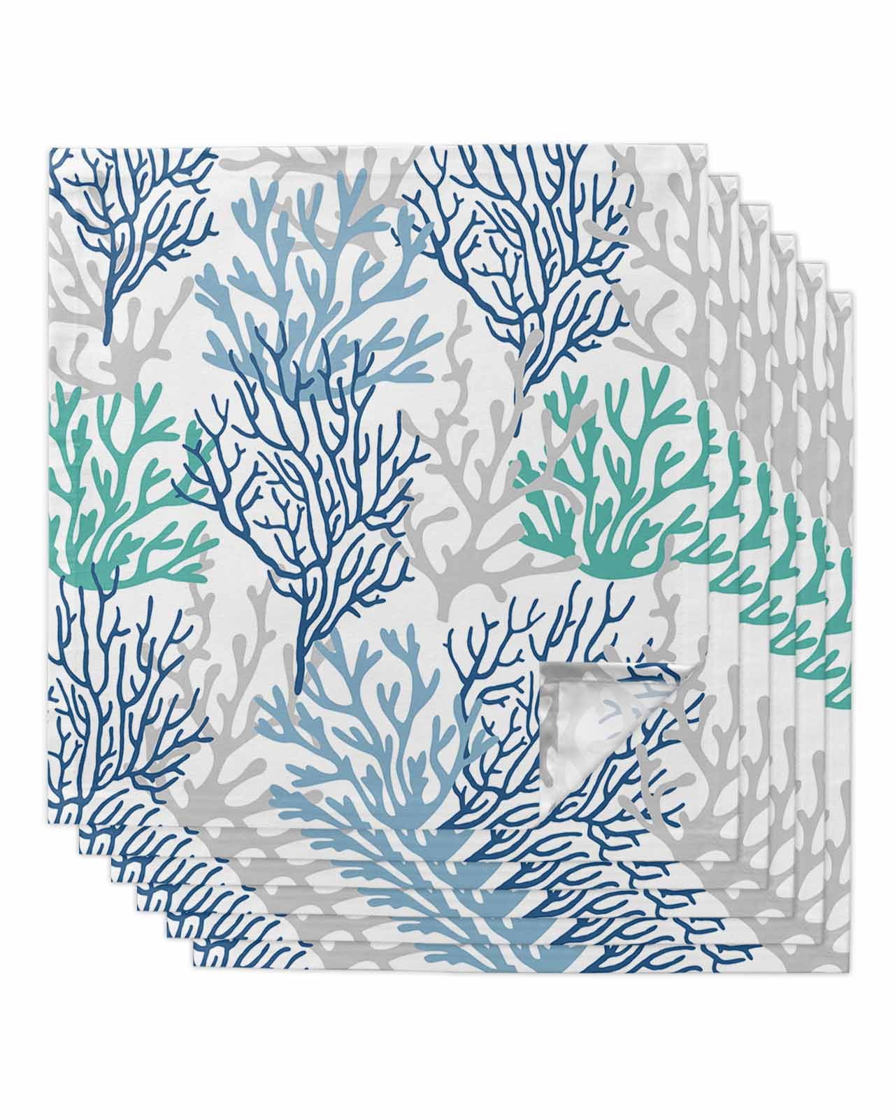 nqOlkjepod Blue Teal Grey Coral Coastal Cloth Napkins Set of 6 Reusable ...