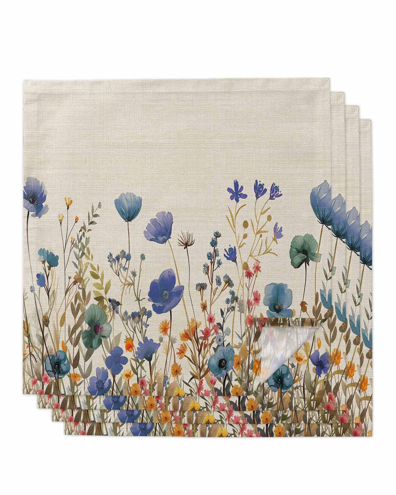 nqOlkjepod Blue Teal Spring Floral Cloth Napkins Set of 4 Reusable ...