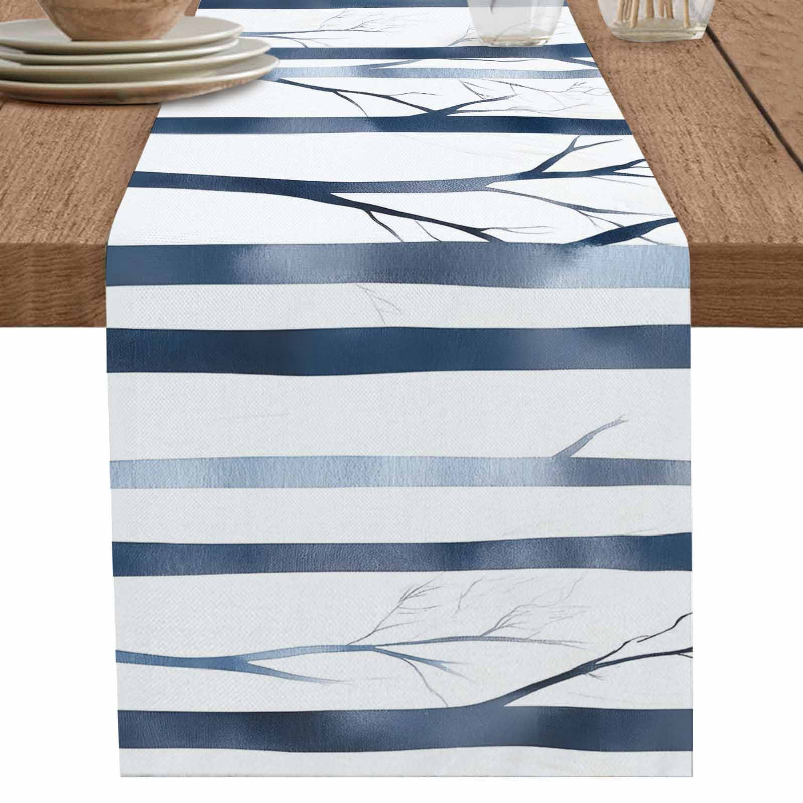 nqOlkjepod Blue Trees Table Runner 48 Inches Long Farmhouse Dress ...