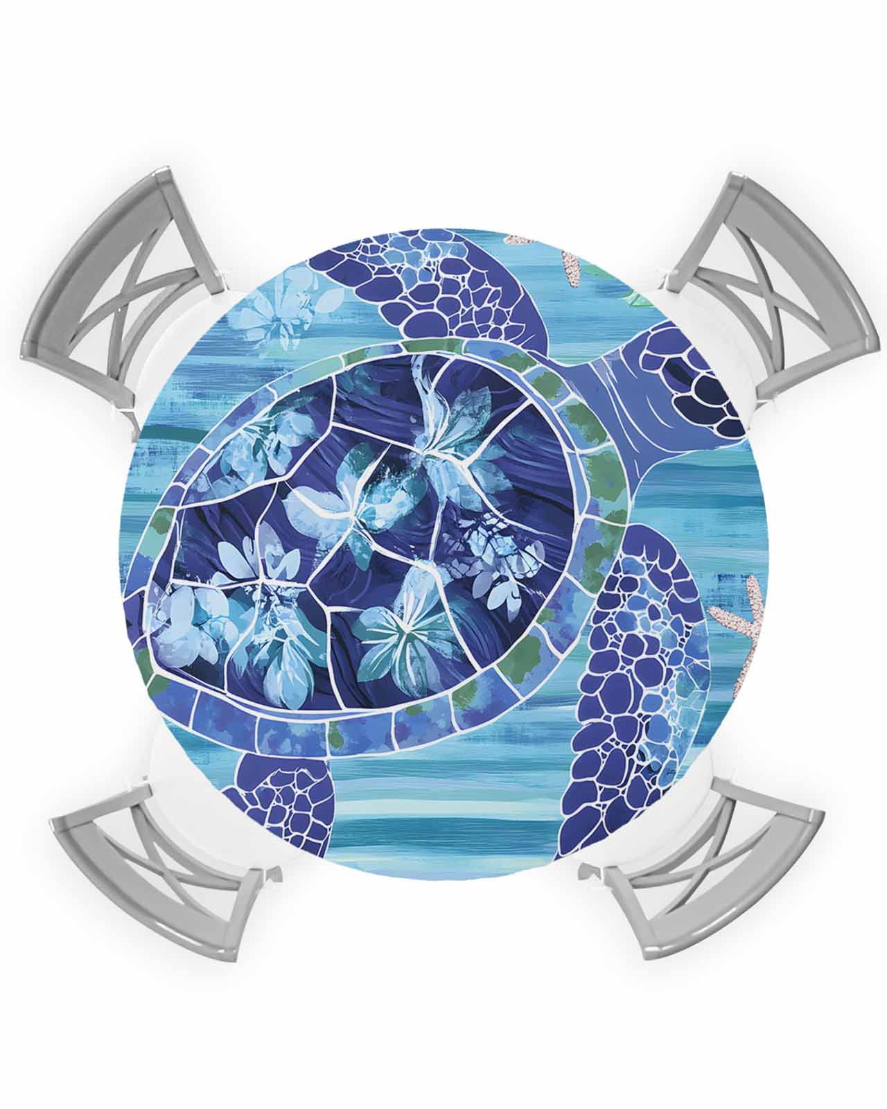 nqOlkjepod Blue Turtle Coastal Round Tablecloth, Fitted Table Cover ...