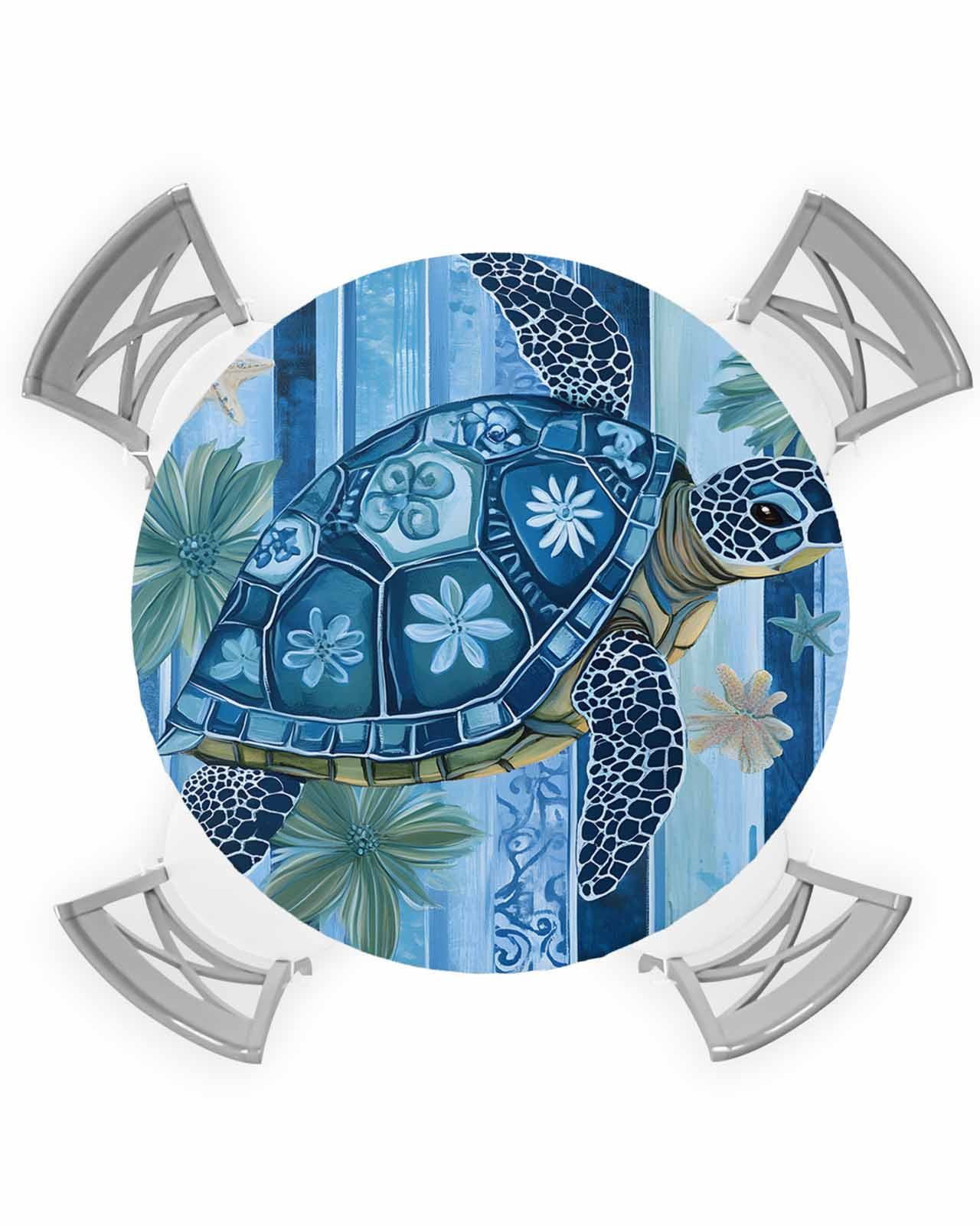 nqOlkjepod Blue Turtle Coastal Round Tablecloth, Fitted Table Cover ...