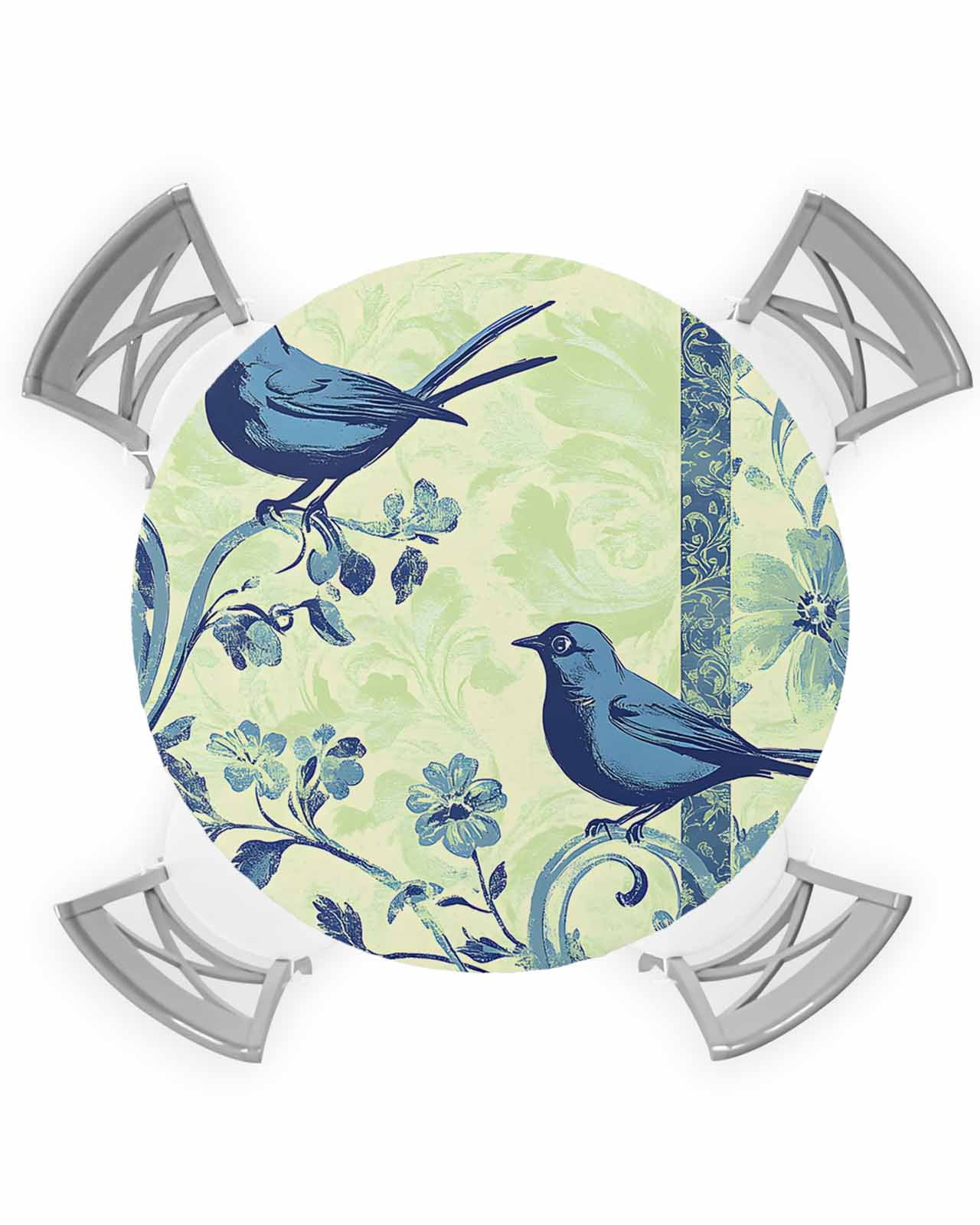 nqOlkjepod Blue Vintage Bird Round Tablecloth, Fitted Table Cover with ...