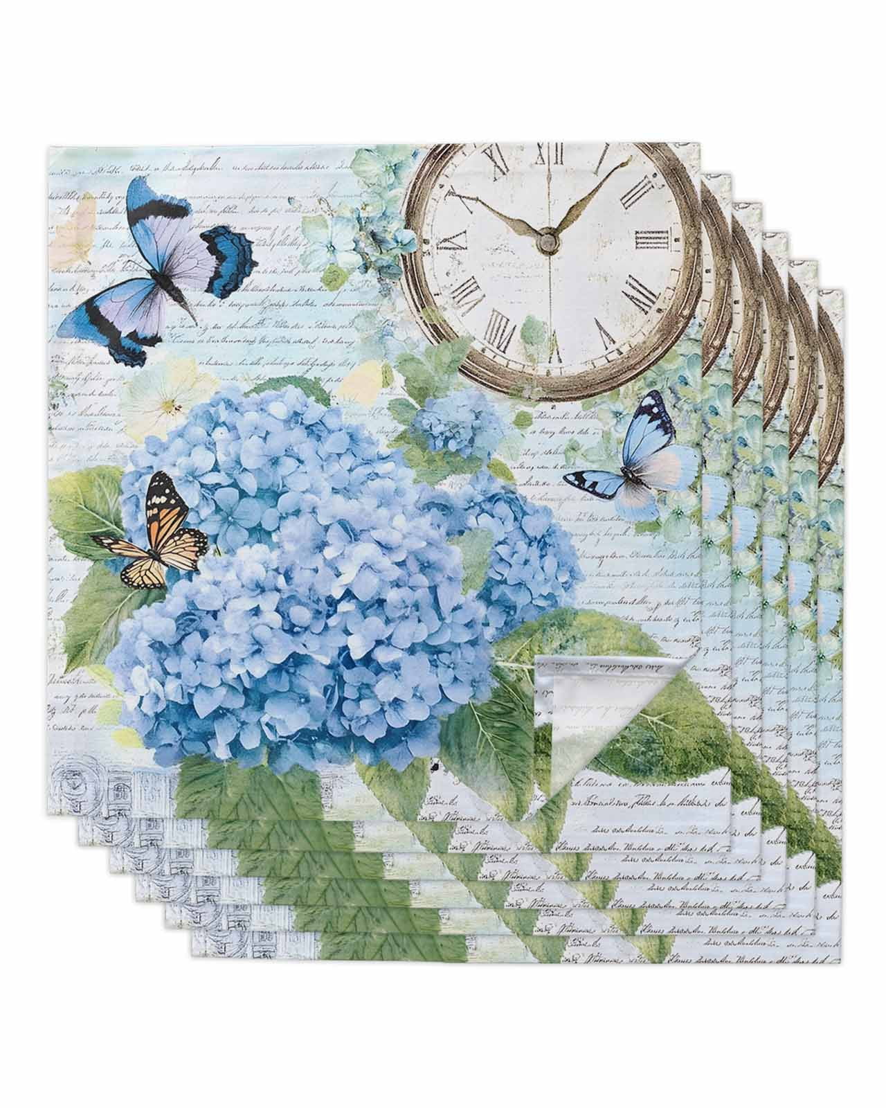 nqOlkjepod Blue Vintage Hydrangea Cloth Napkins Set of 6 Reusable ...