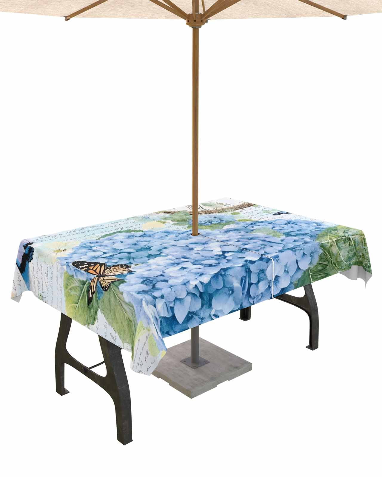 nqOlkjepod Blue Vintage Hydrangea Outdoor Tablecloth with Umbrella Hole ...
