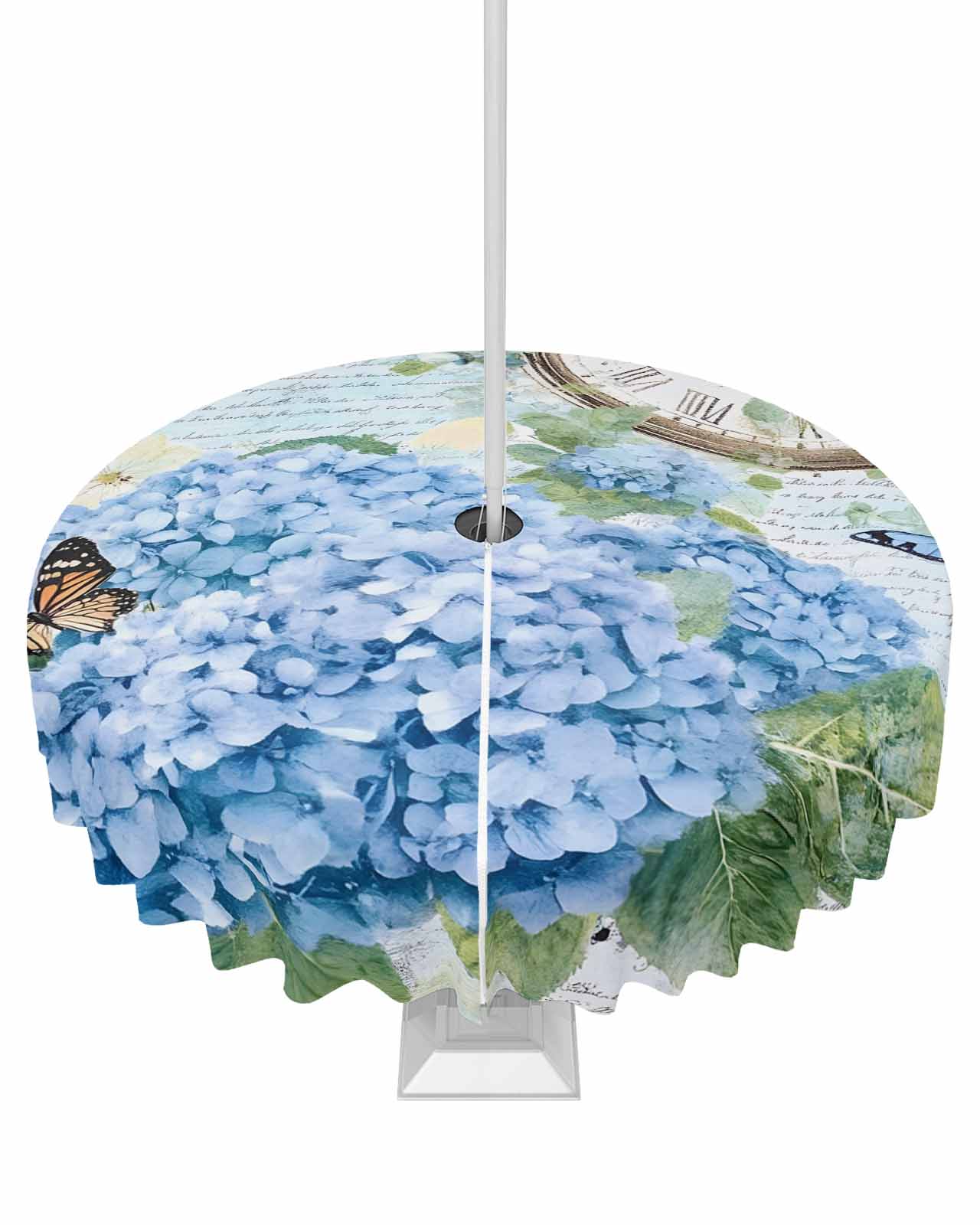nqOlkjepod Blue Vintage Hydrangea Outdoor Tablecloth with Umbrella Hole ...