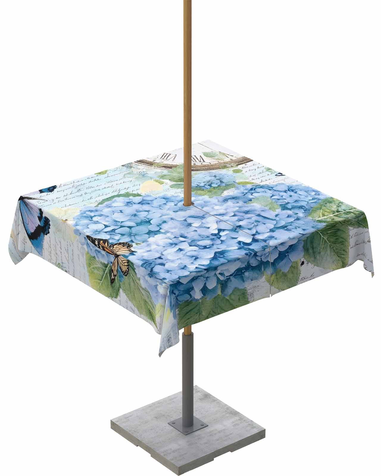 nqOlkjepod Blue Vintage Hydrangea Outdoor Tablecloth with Umbrella Hole ...