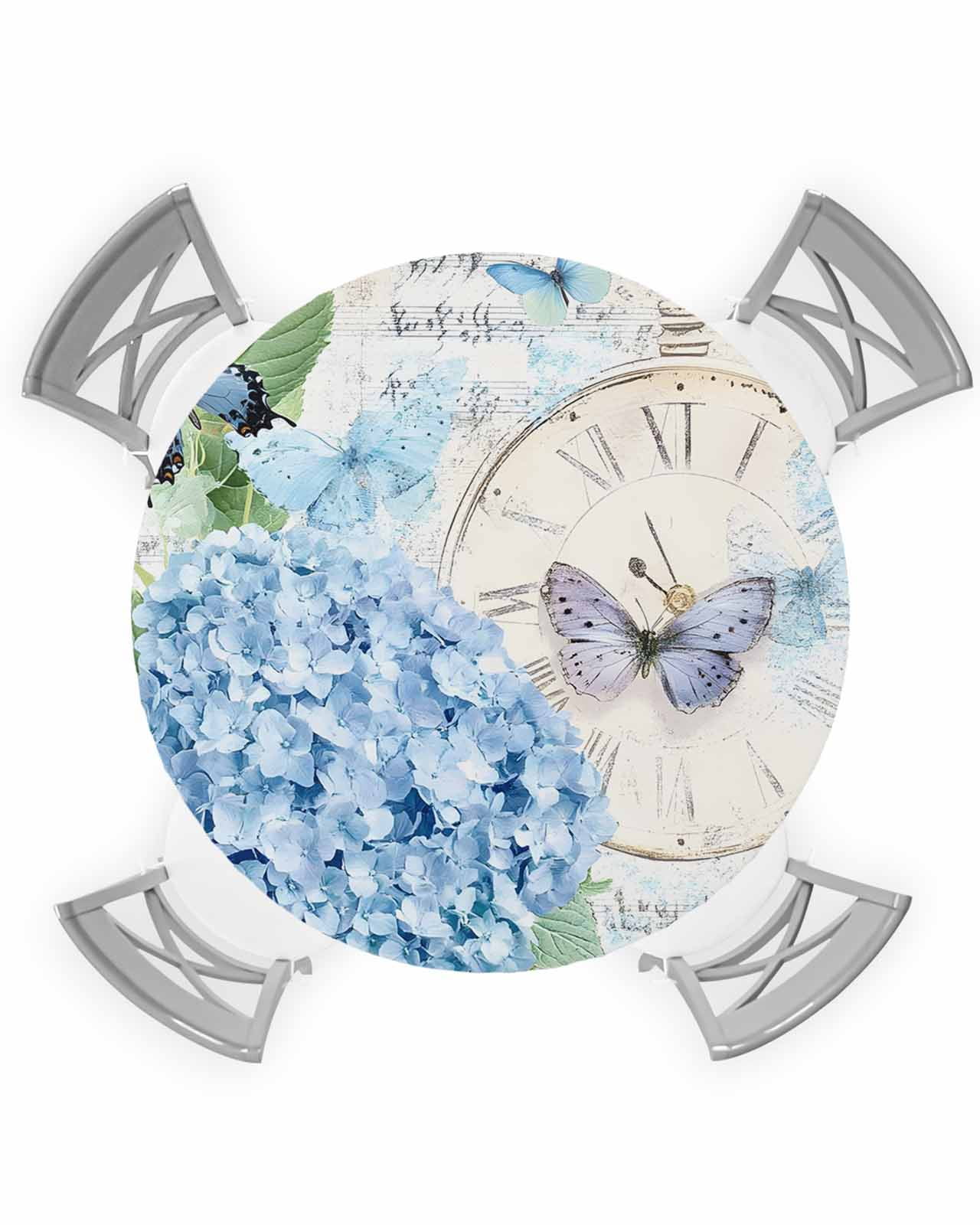 nqOlkjepod Blue Vintage Hydrangea Round Tablecloth, Fitted Table Cover ...