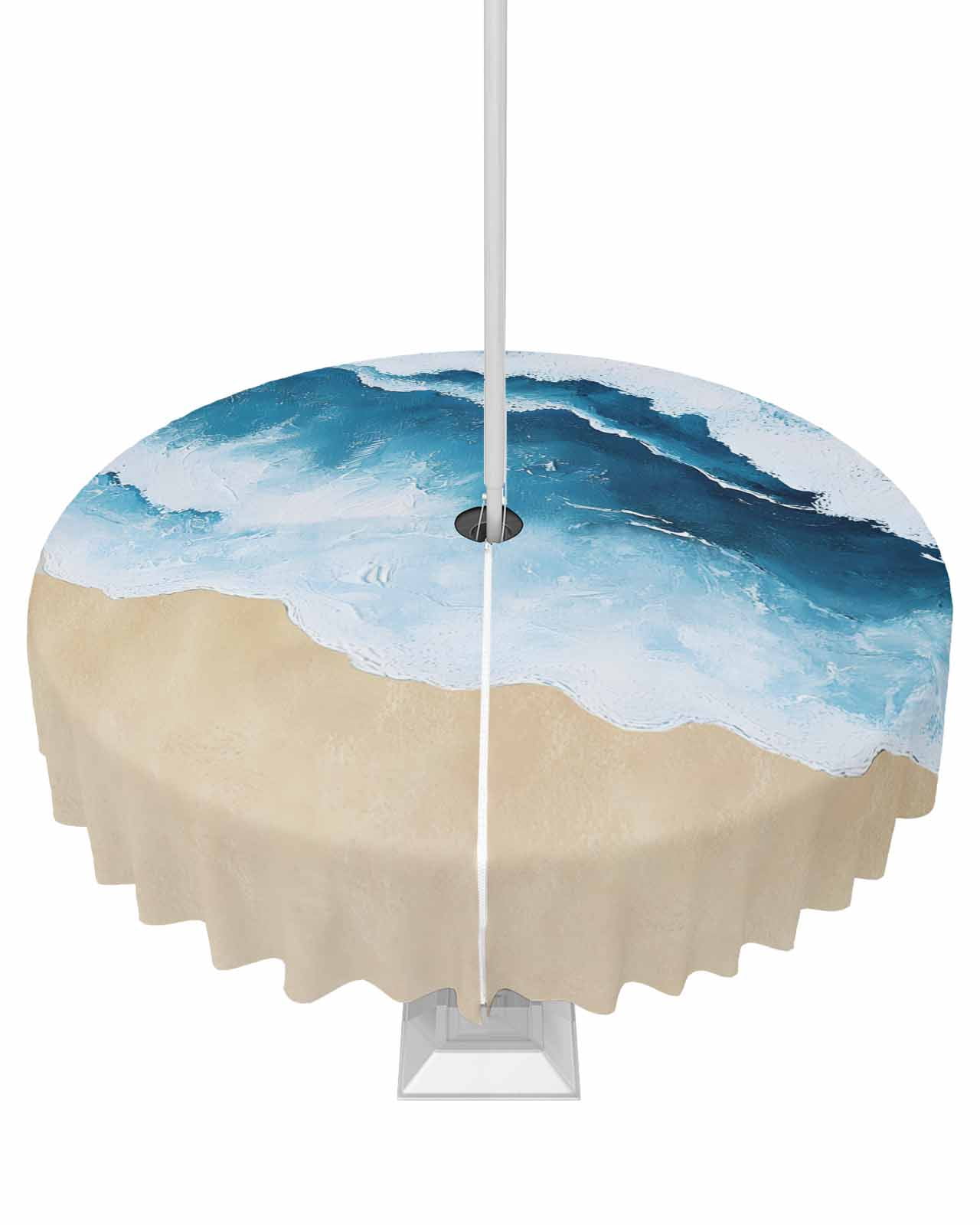 nqOlkjepod Blue Waves Coastal Outdoor Tablecloth with Umbrella Hole ...
