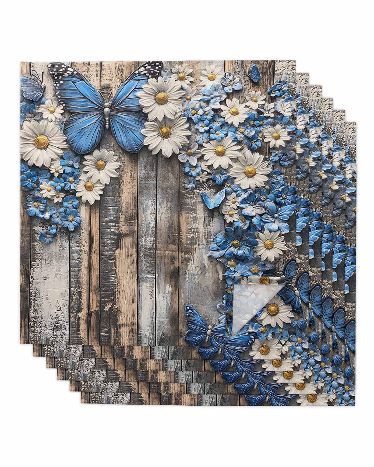 nqOlkjepod Blue White Daisy Cloth Napkins Set of 6 Reusable Dinner ...