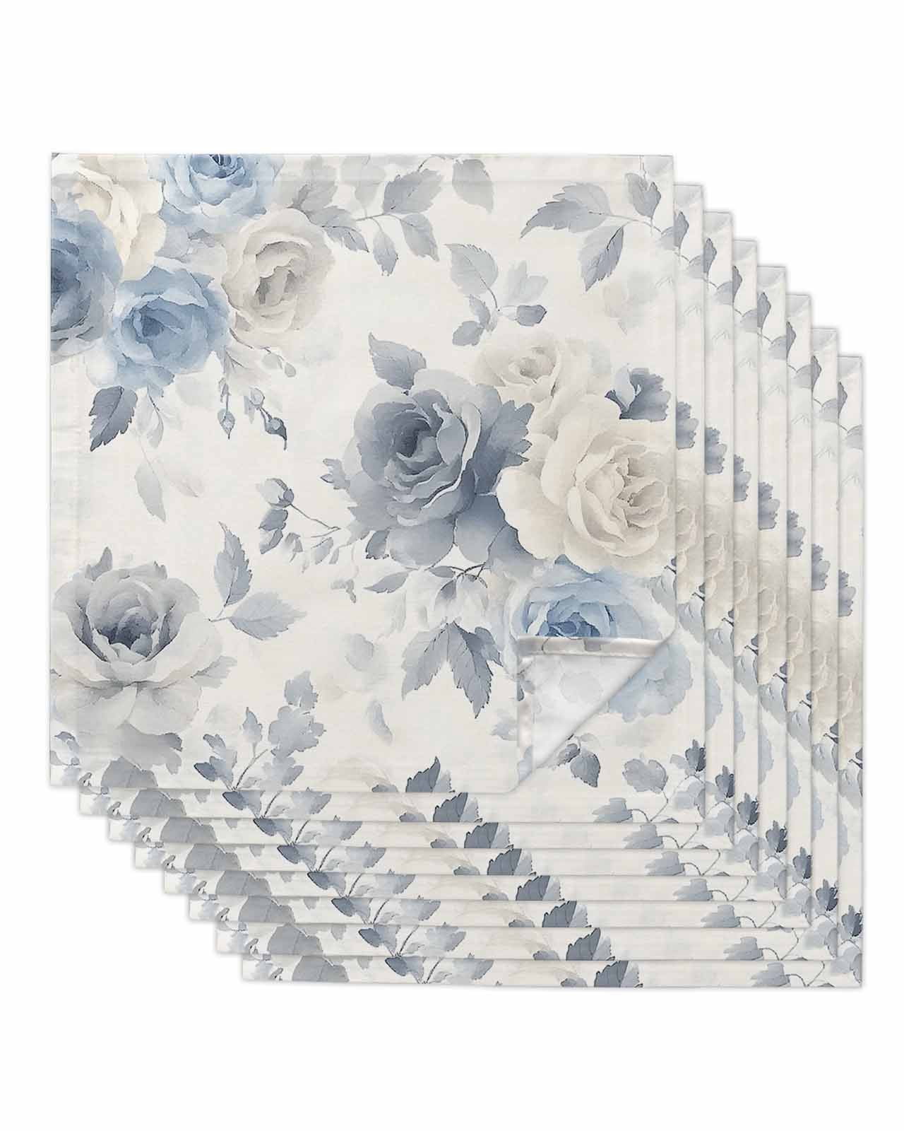 nqOlkjepod Blue White Floral Cloth Napkins Set of 8 Reusable Dinner ...