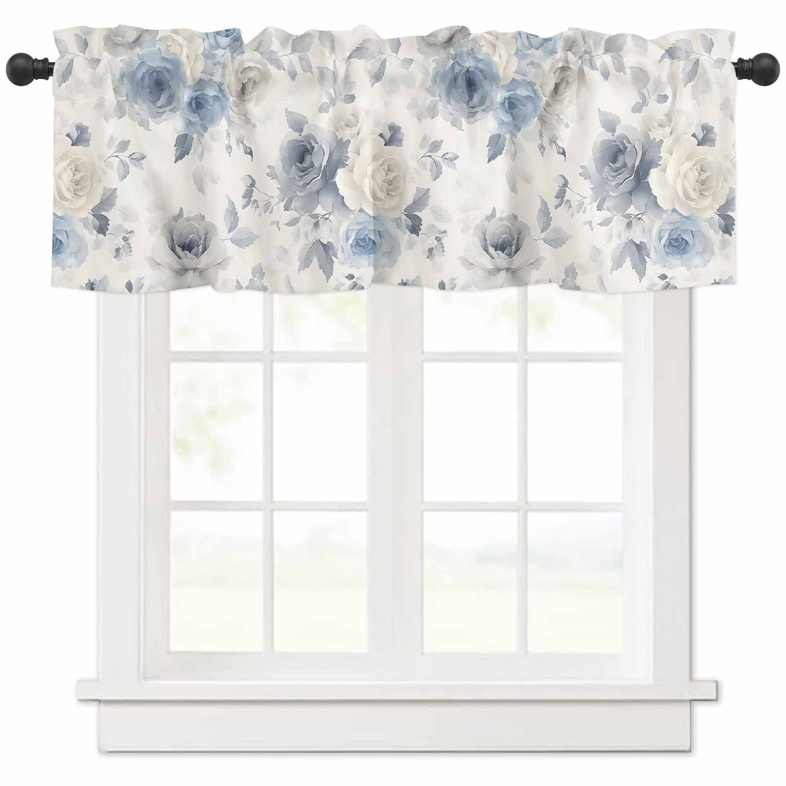 nqOlkjepod Blue White Floral Farmhouse Short Window Curtain Valances ...