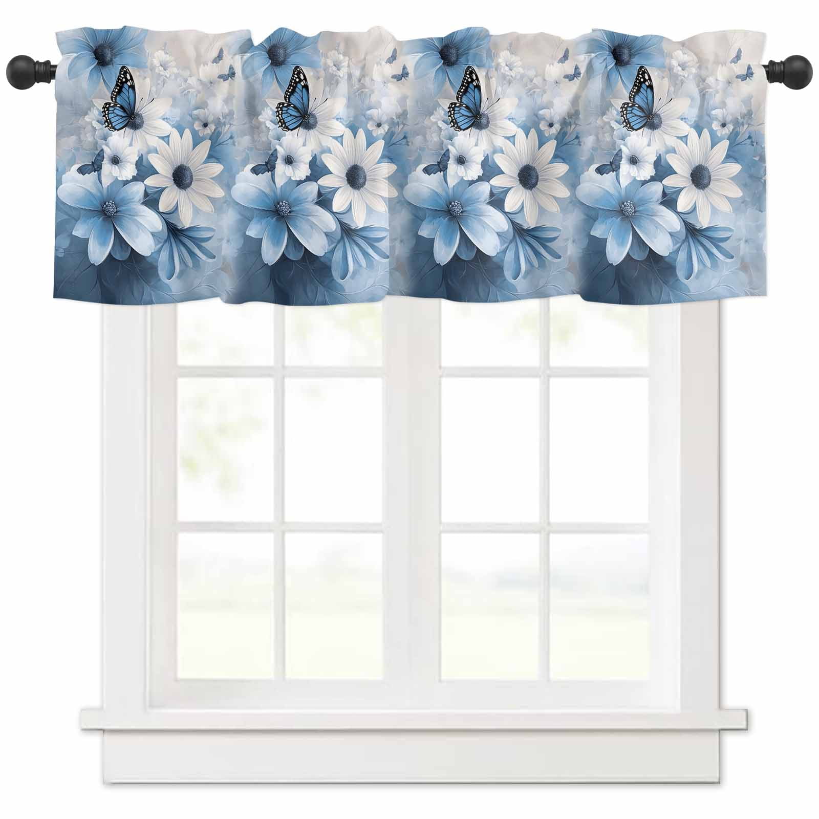 nqOlkjepod Blue White Floral Farmhouse Short Window Curtain Valances ...