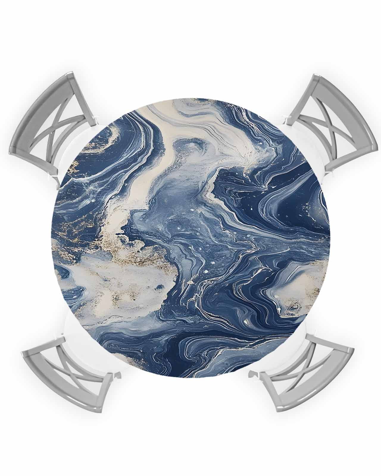 nqOlkjepod Blue White Marble Round Tablecloth, Fitted Table Cover with ...