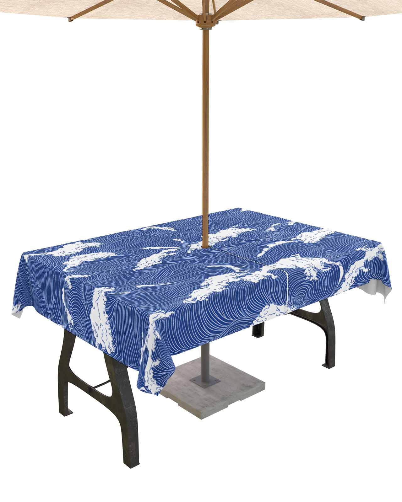 nqOlkjepod Blue White Ocean Waves Outdoor Tablecloth with Umbrella Hole ...