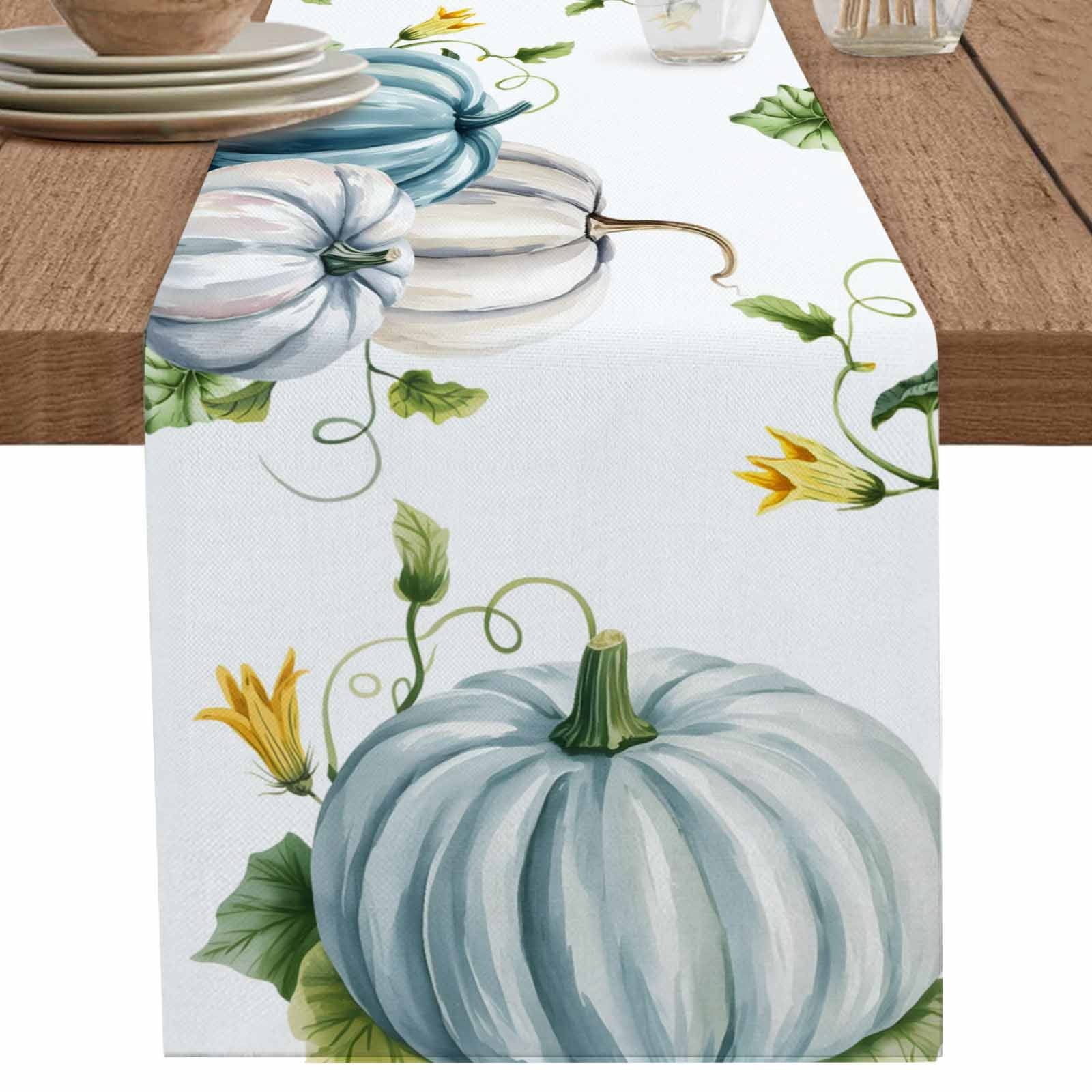 nqOlkjepod Blue White Pumpkins Table Runner 120 Inches Long Farmhouse ...