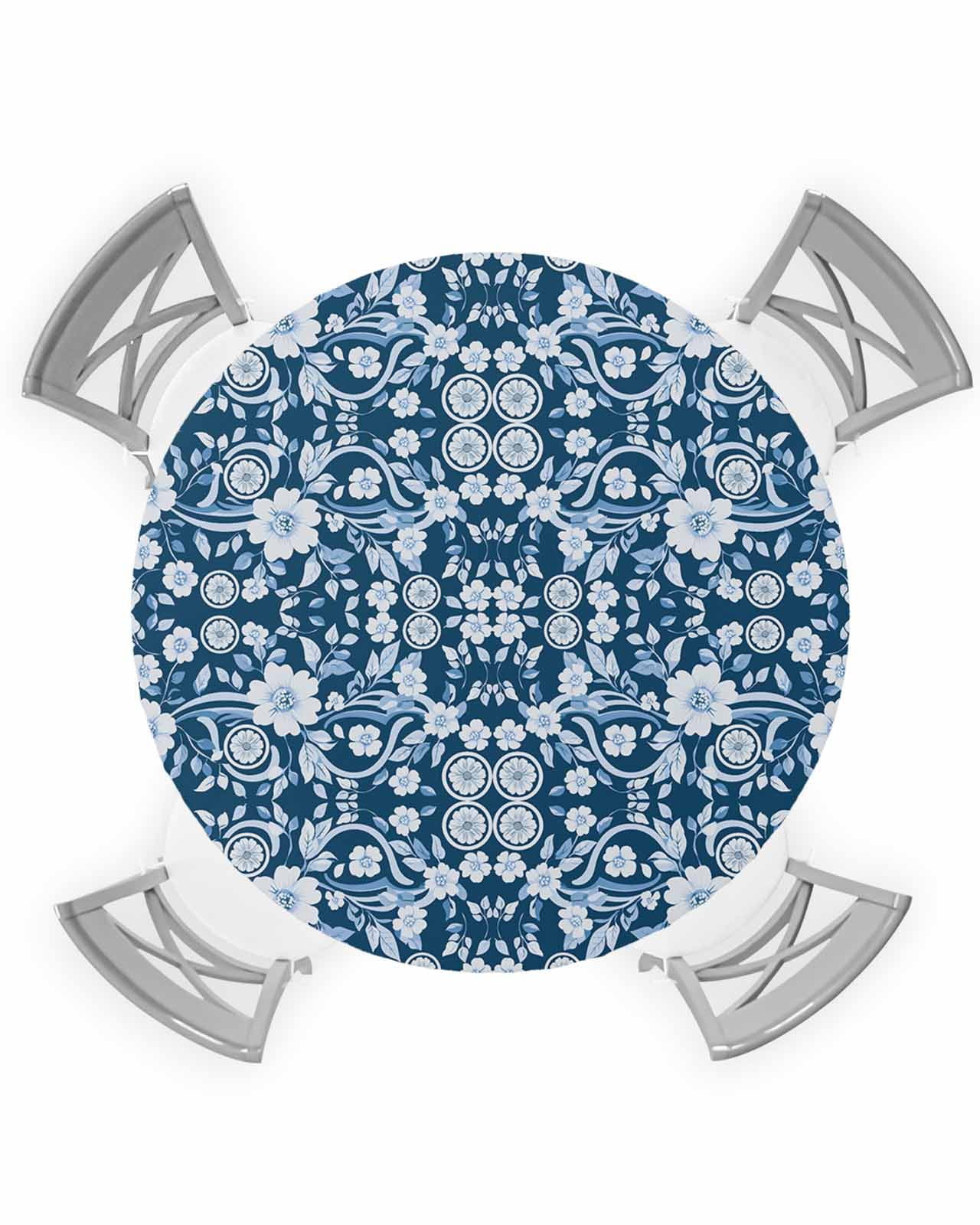 nqOlkjepod Blue White White Flowers Round Tablecloth, Fitted Table ...