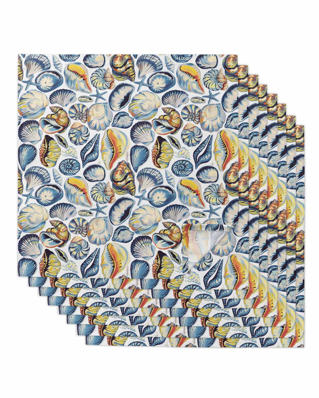 nqOlkjepod Blue Yellow Coastal Cloth Napkins Set of 8 Reusable Dinner ...