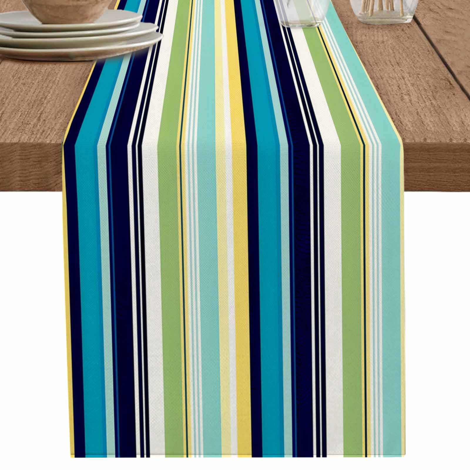 nqOlkjepod Blue Yellow Green Striped Table Runner 70 Inches Long ...