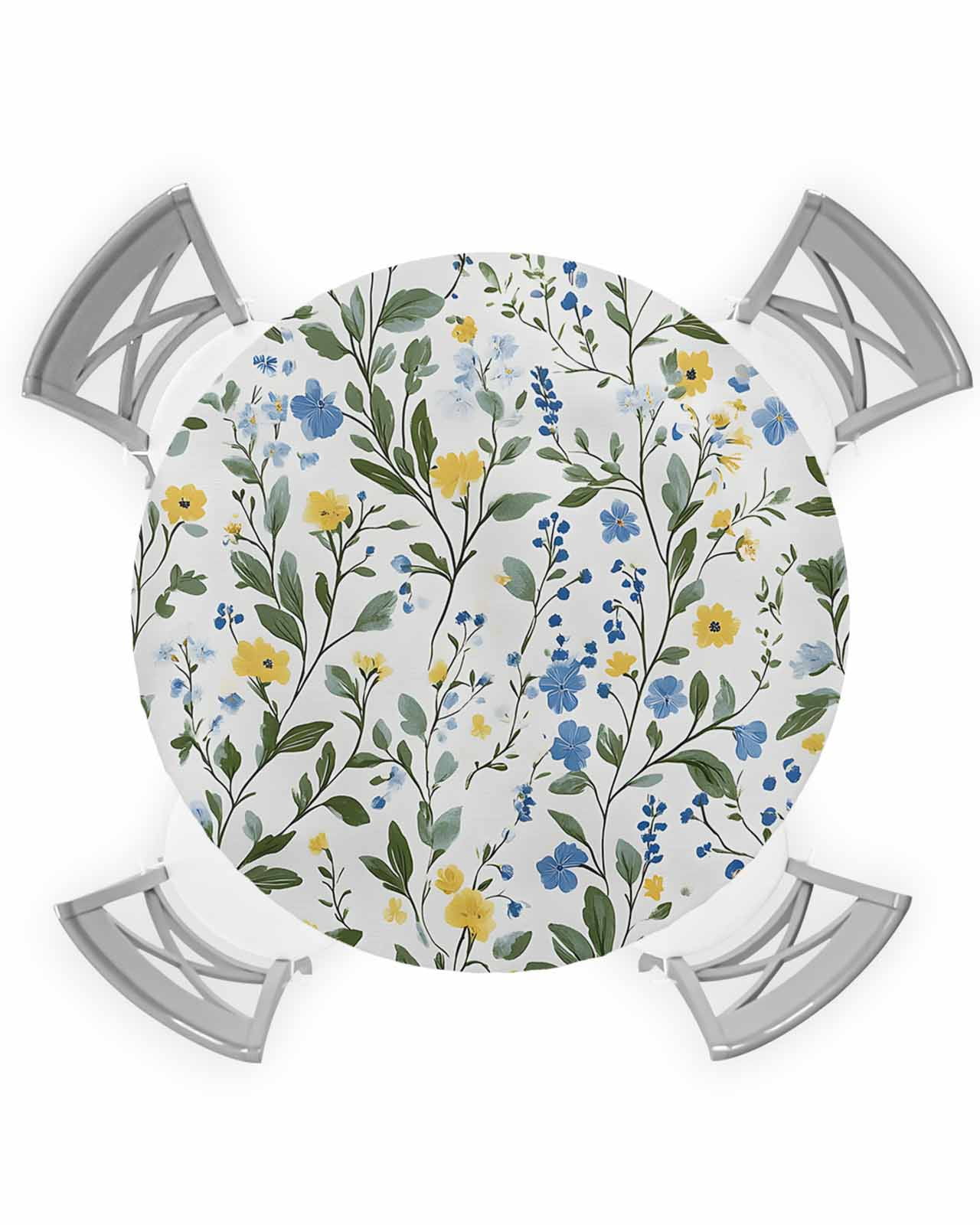 nqOlkjepod Blue Yellow Spring Floral Round Tablecloth, Fitted Table ...