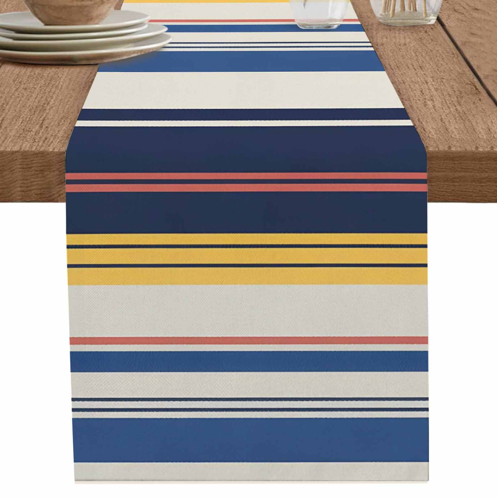 nqOlkjepod Blue Yellow Striped Table Runner 70 Inches Long Farmhouse ...