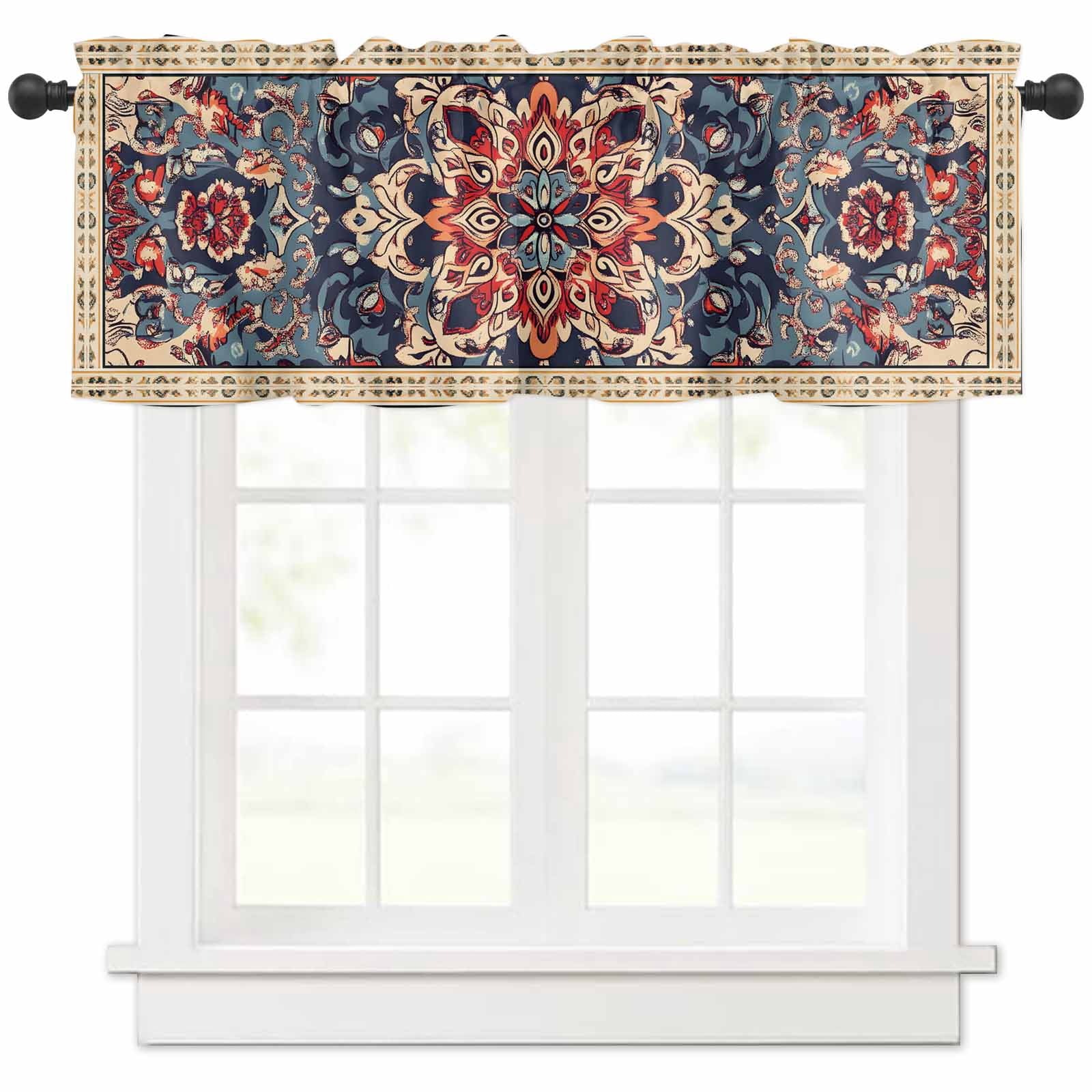 nqOlkjepod Bohemian Farmhouse Short Window Curtain Valances, Blue Retro ...