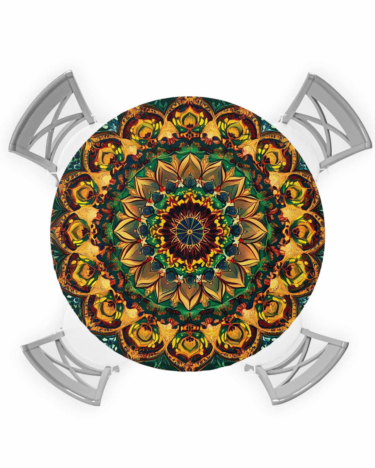 nqOlkjepod Bohemian Flower Round Tablecloth, Fitted Table Cover with ...