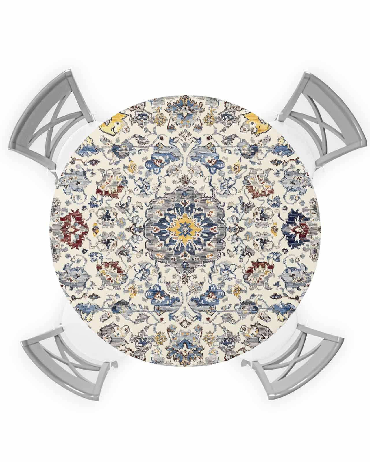 nqOlkjepod Boho Beige Round Tablecloth, Fitted Table Cover with Elastic ...