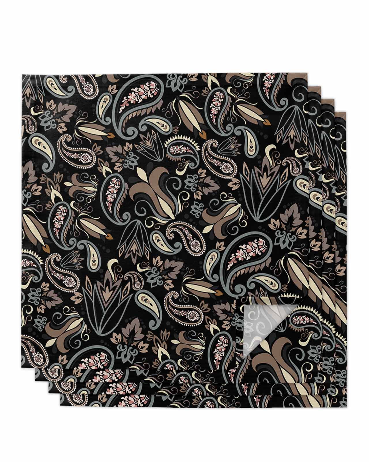 nqOlkjepod Boho Black Floral Cloth Napkins Set of 4 Reusable Dinner ...