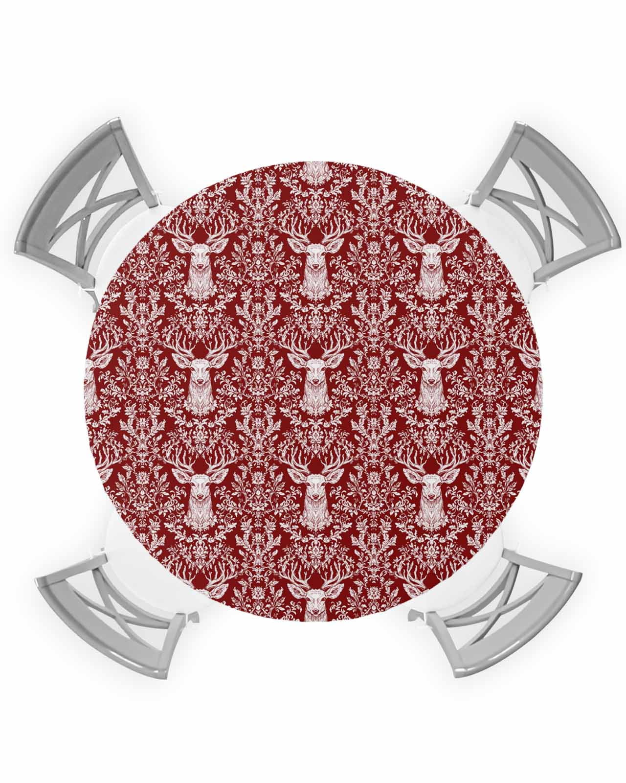 nqOlkjepod Boho Elk Flower Round Tablecloth, Fitted Table Cover with ...