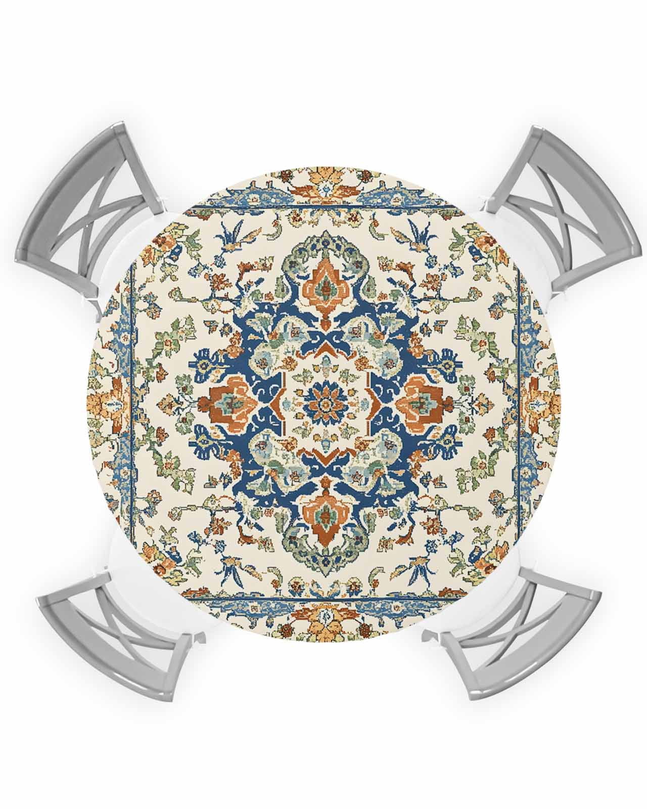 nqOlkjepod Boho Ethnic Rustic Round Tablecloth, Fitted Table Cover with ...