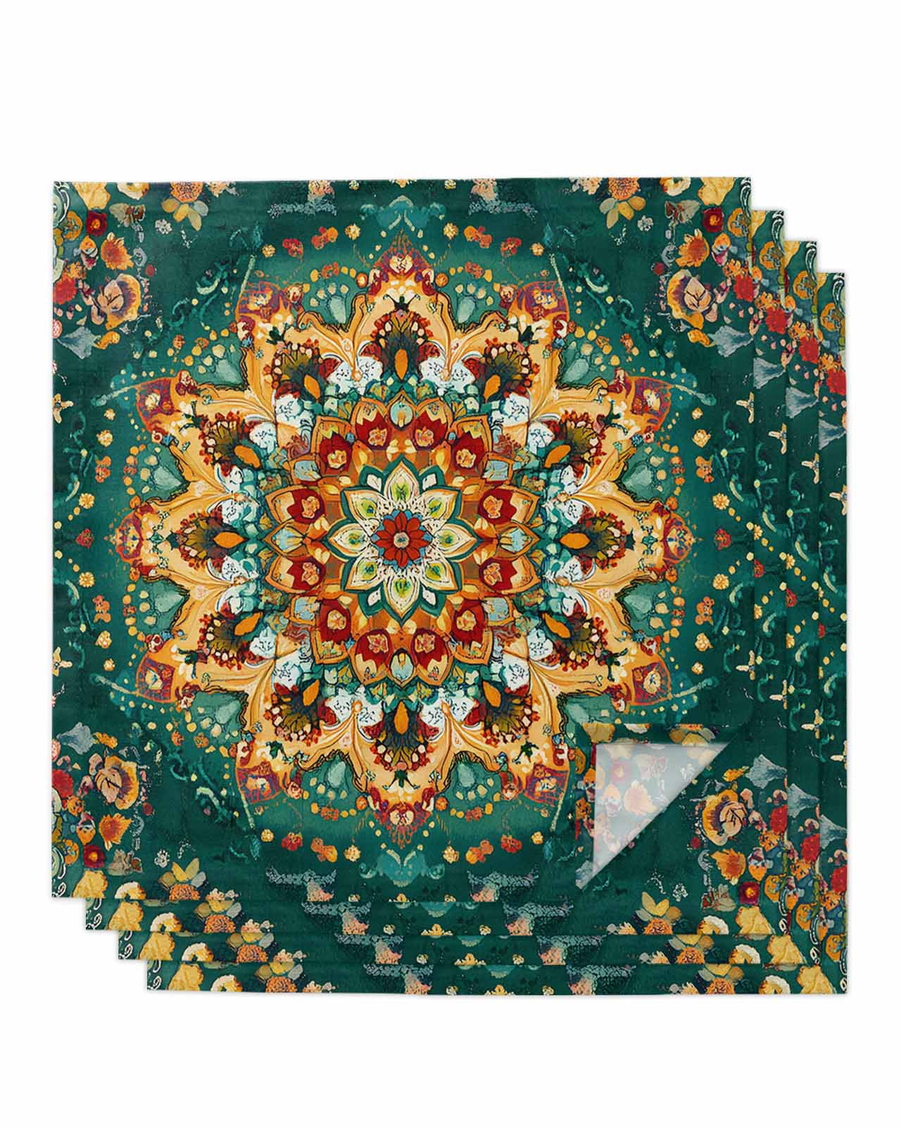 nqOlkjepod Boho Flower Cloth Napkins Set of 4 Reusable Dinner Napkins ...