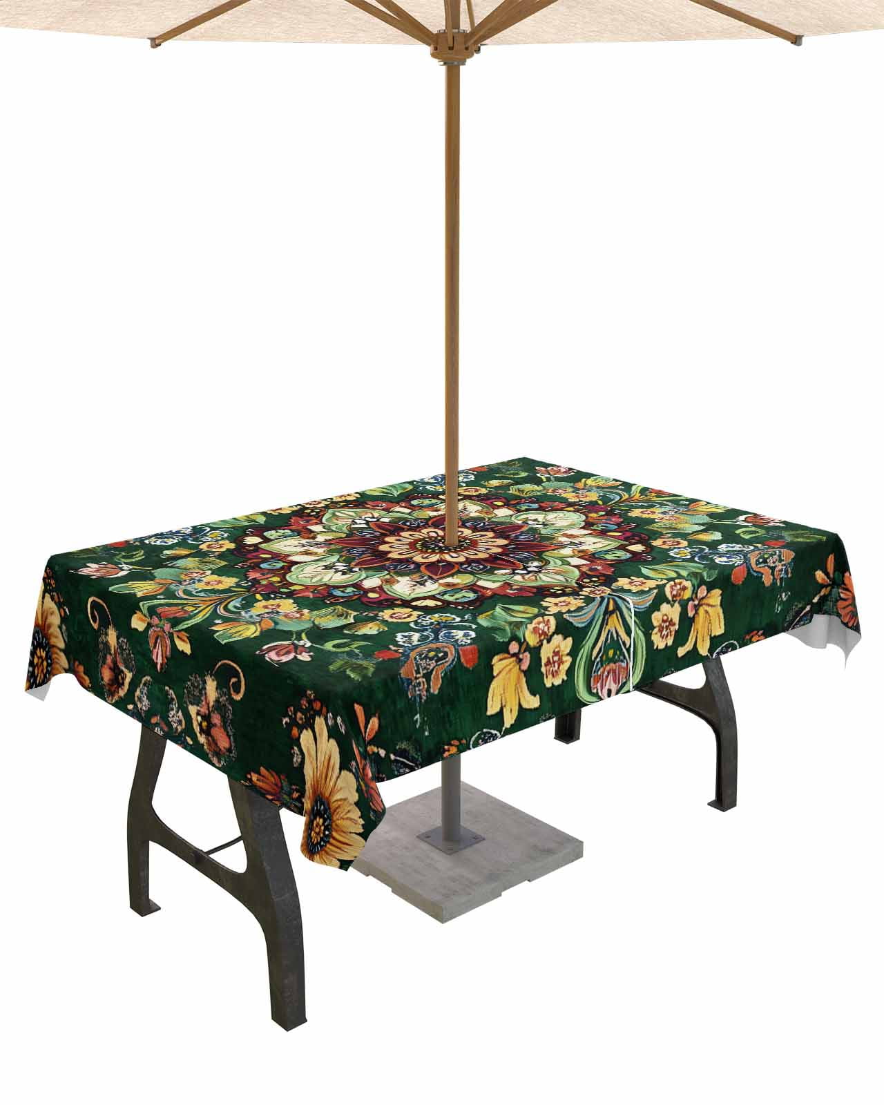 nqOlkjepod Boho Flower Outdoor Tablecloth with Umbrella Hole & Zipper ...