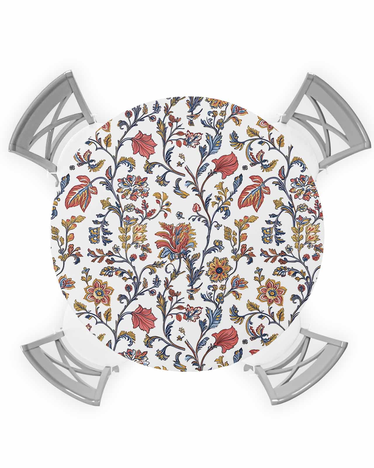 nqOlkjepod Boho Leaf Round Tablecloth, Fitted Table Cover with Elastic ...