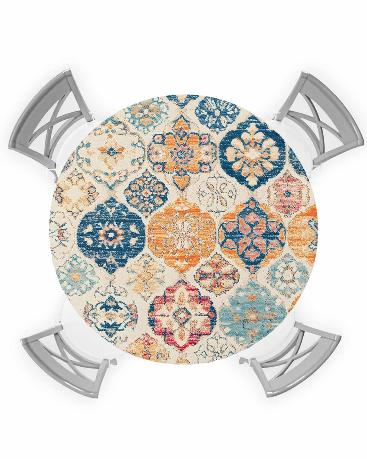nqOlkjepod Boho Morocco Round Tablecloth, Fitted Table Cover with ...