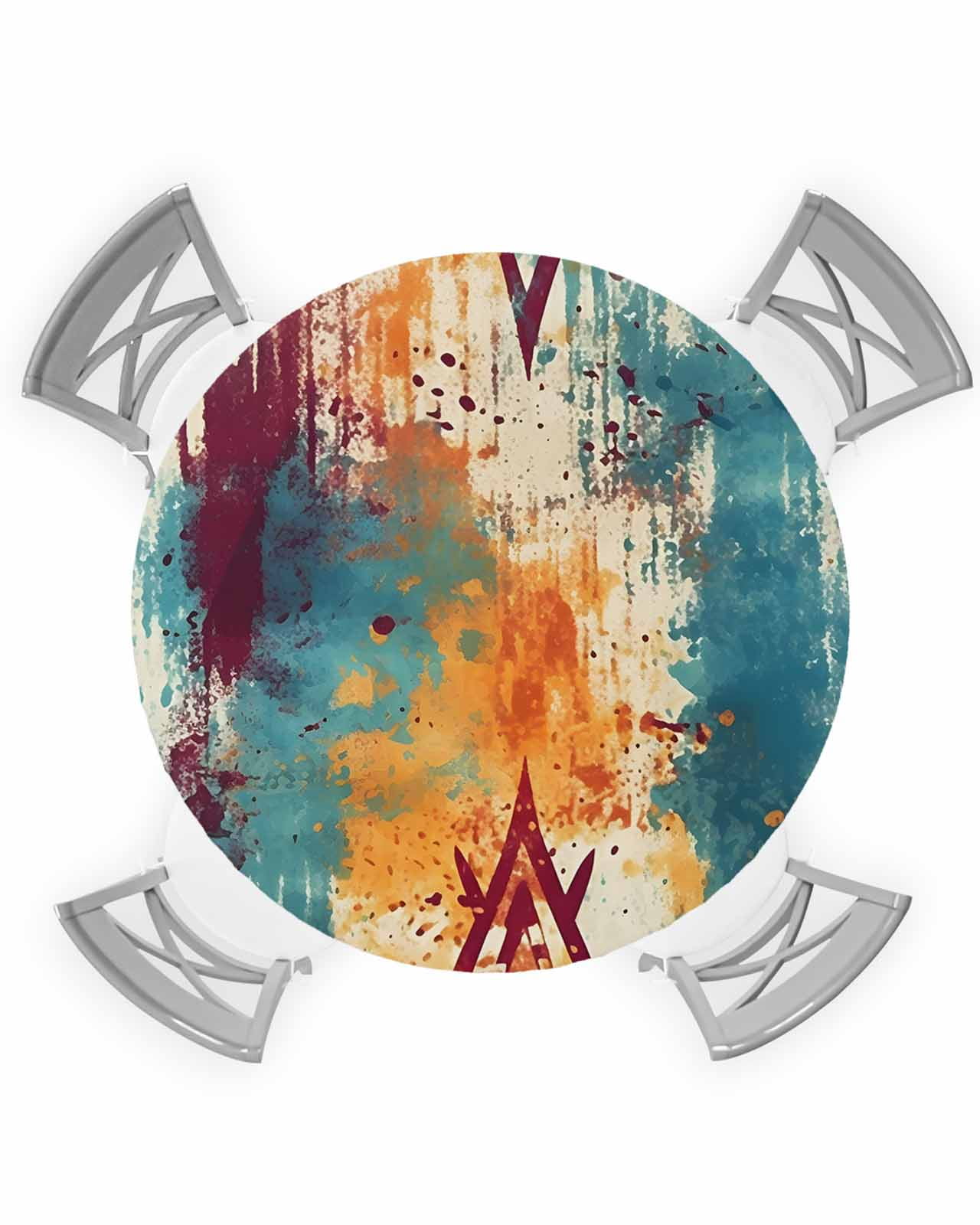 nqOlkjepod Boho Orange Teal Red Round Tablecloth, Fitted Table Cover ...