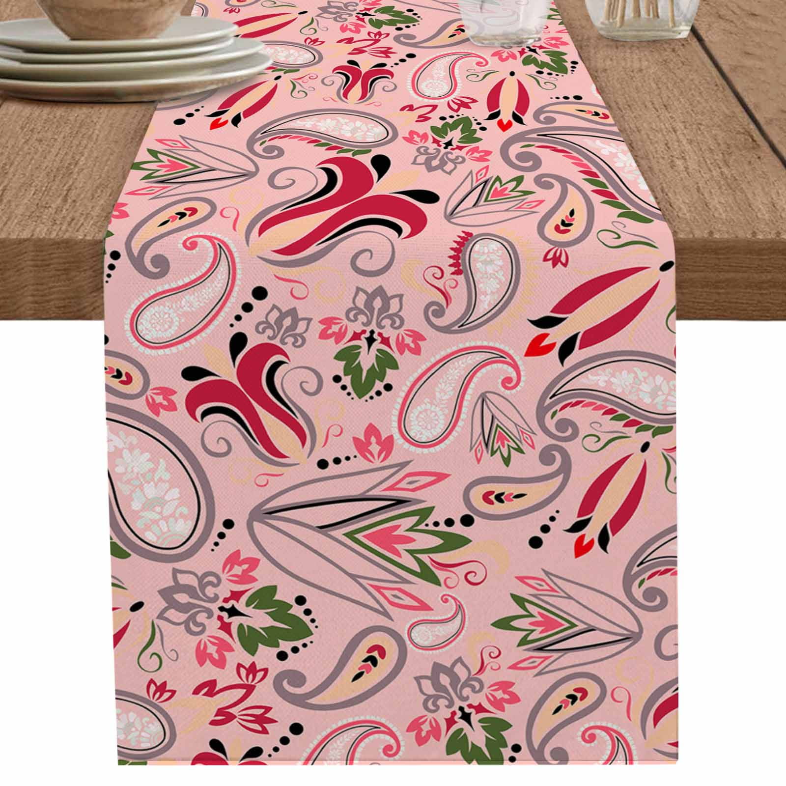 nqOlkjepod Boho Pink Floral Table Runner 60 Inches Long Farmhouse Dress ...