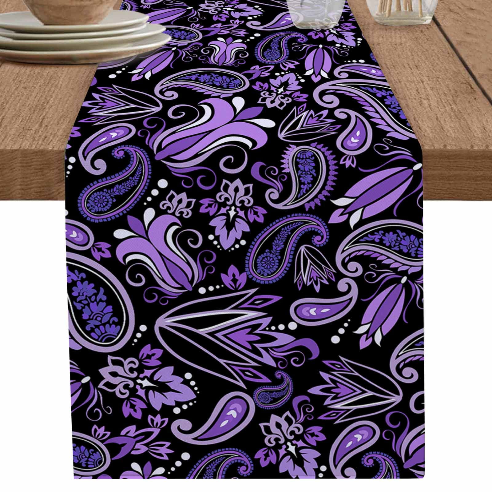 nqOlkjepod Boho Purple Floral Table Runner 72 Inches Long Farmhouse ...
