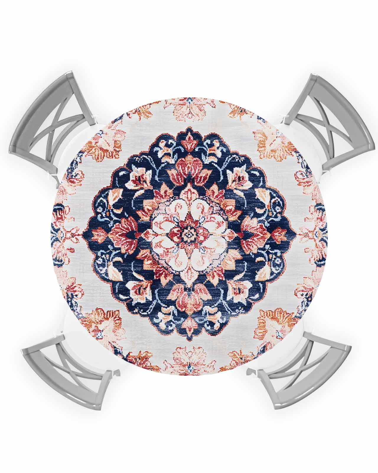 nqOlkjepod Boho Red Blue Round Tablecloth, Fitted Table Cover with ...