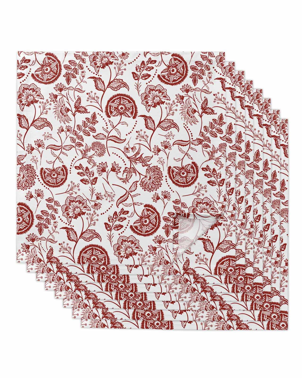 nqOlkjepod Boho Red Floral Cloth Napkins Set of 8 Reusable Dinner ...