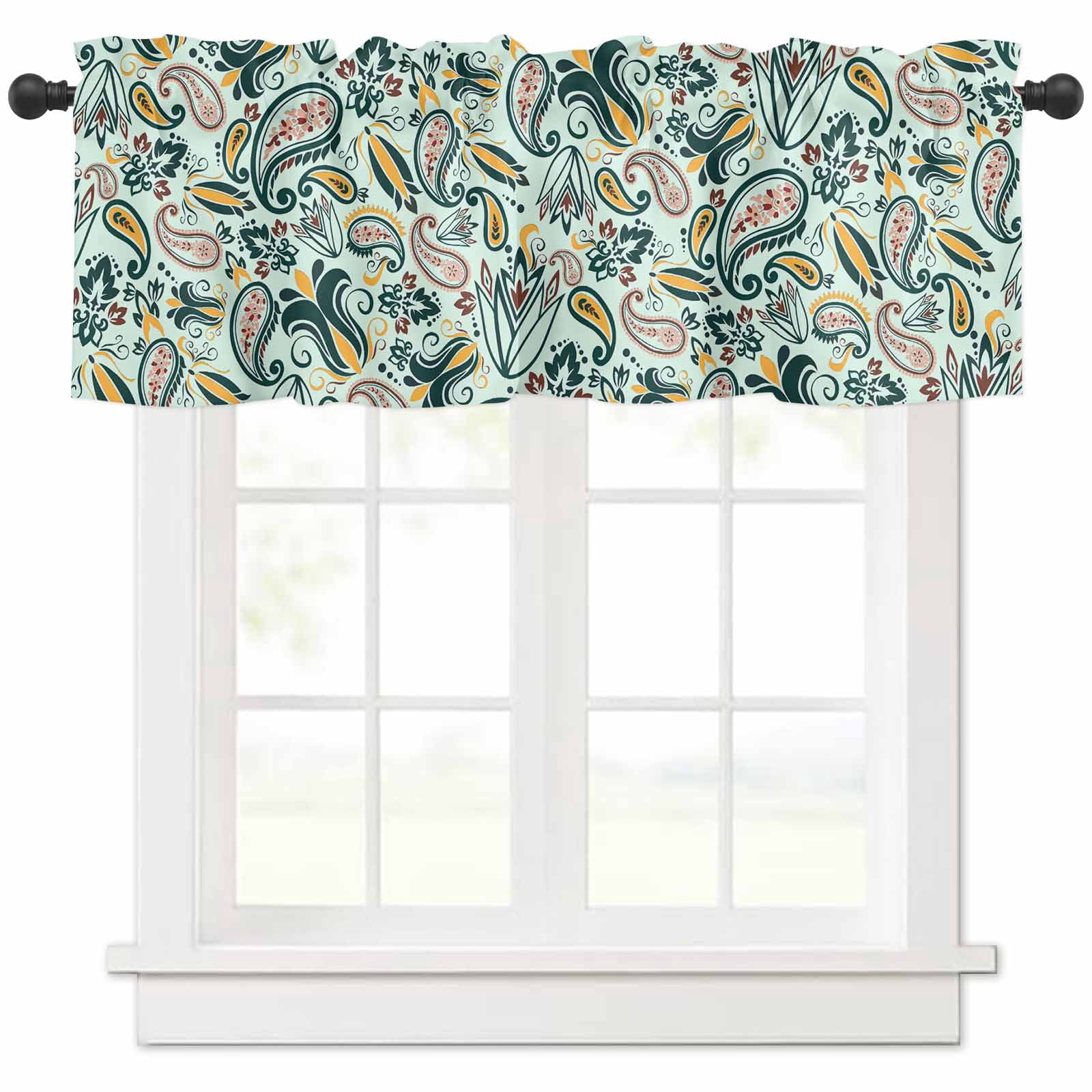nqOlkjepod Boho Sage Green Floral Farmhouse Short Window Curtain ...