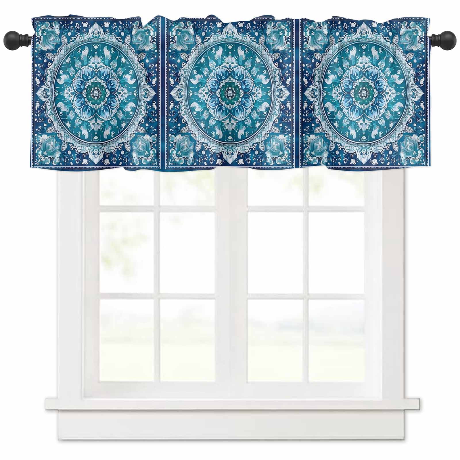 nqOlkjepod Boho Teal Blue Farmhouse Short Window Curtain Valances ...