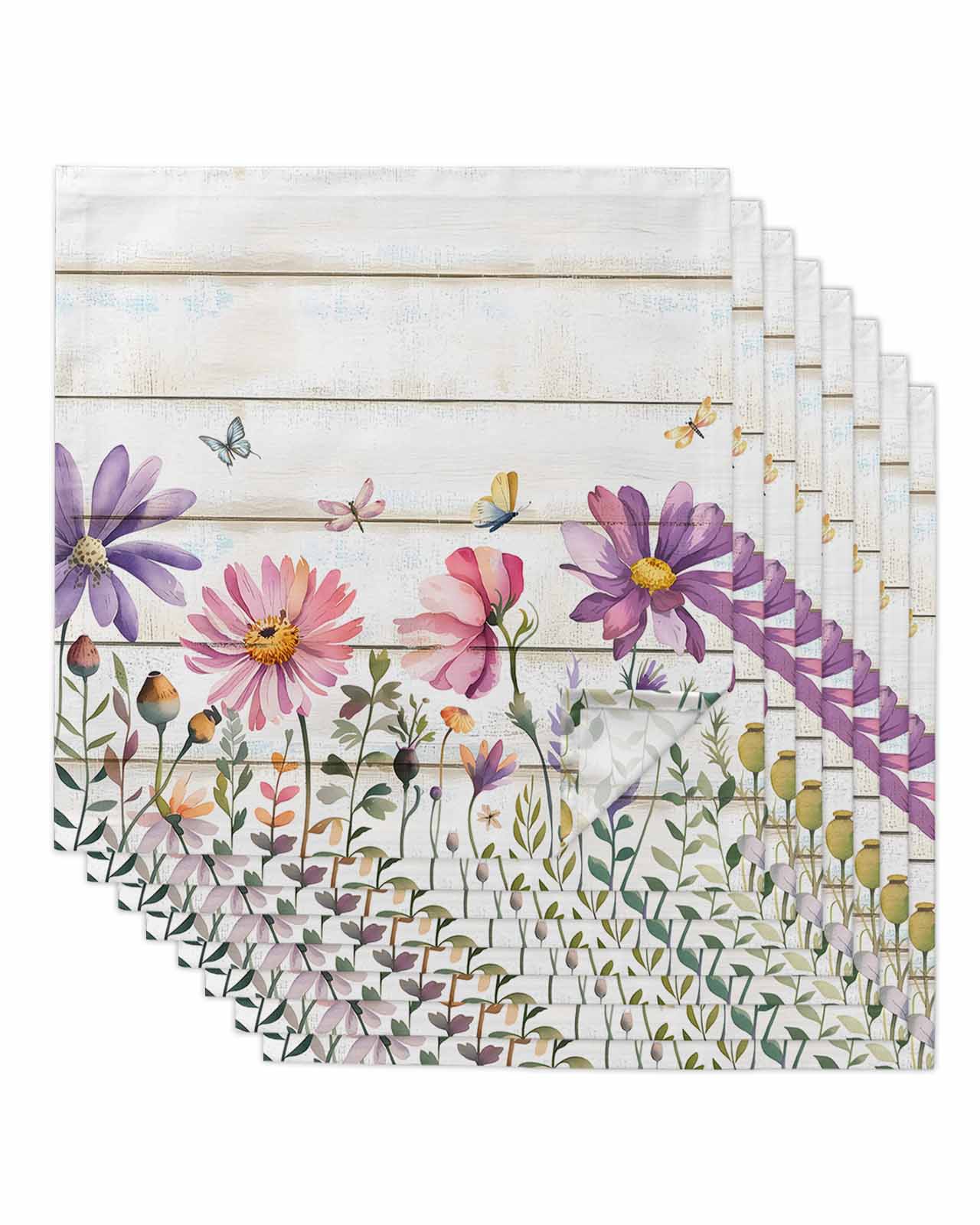 nqOlkjepod Botanical Flowers Cloth Napkins Set of 8 Reusable Dinner ...