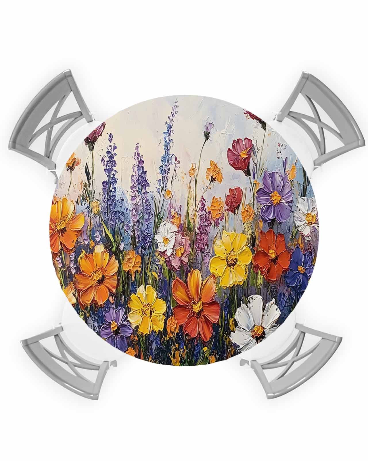 nqOlkjepod Botanical Flowers Round Tablecloth, Fitted Table Cover with ...