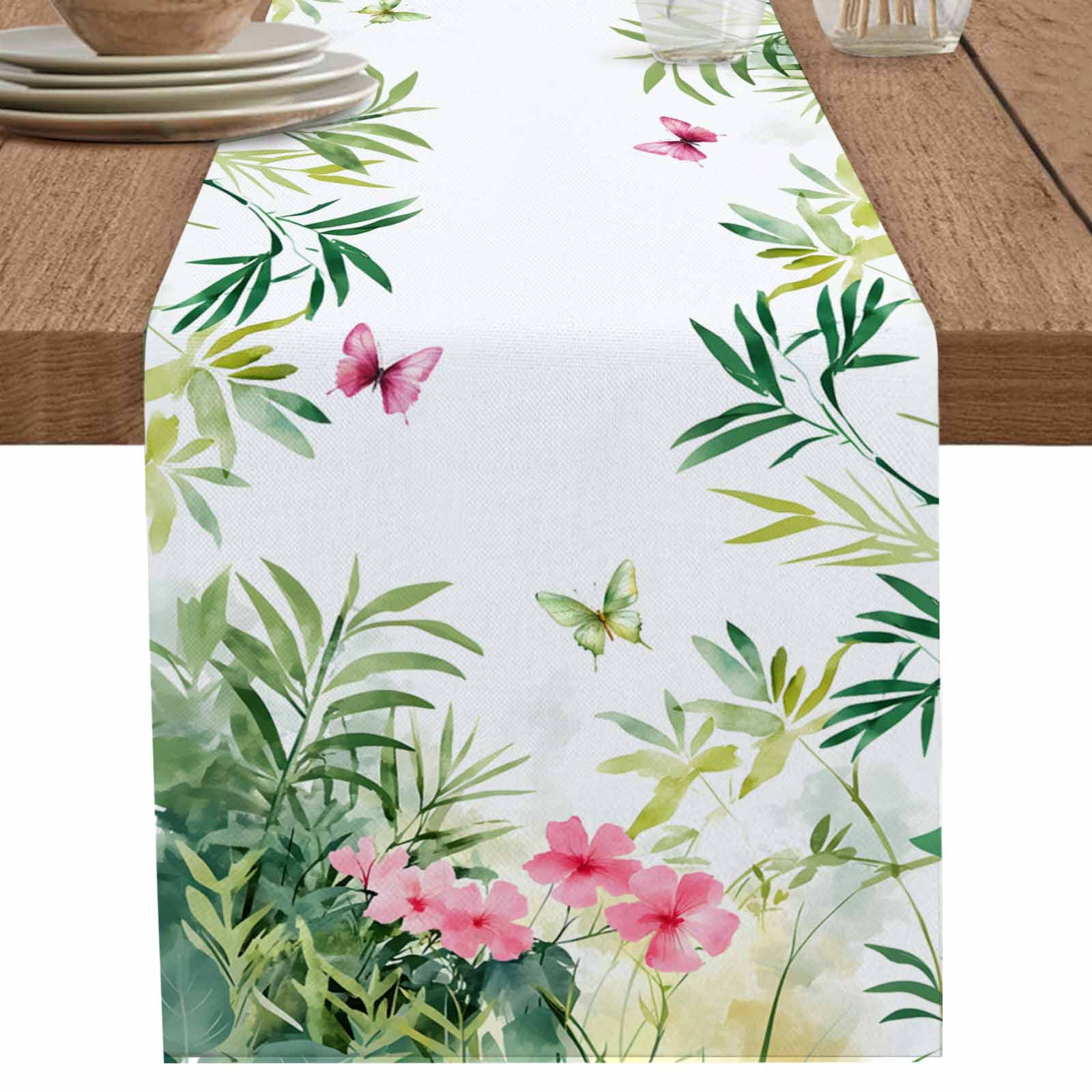 nqOlkjepod Botanical Flowers Table Runner 72 Inches Long Farmhouse ...
