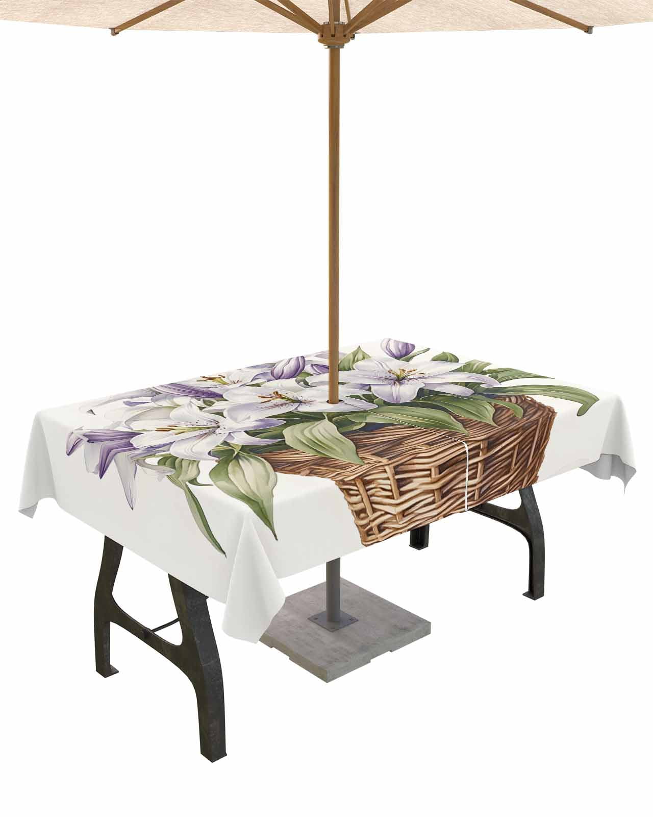 nqOlkjepod Botanical Garden Florals Outdoor Tablecloth with Umbrella ...